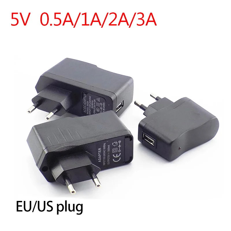 USB Port DC 5V 0.5A/1A/2A/3A 1000ma AC to DC Power plug Adapter supply ...