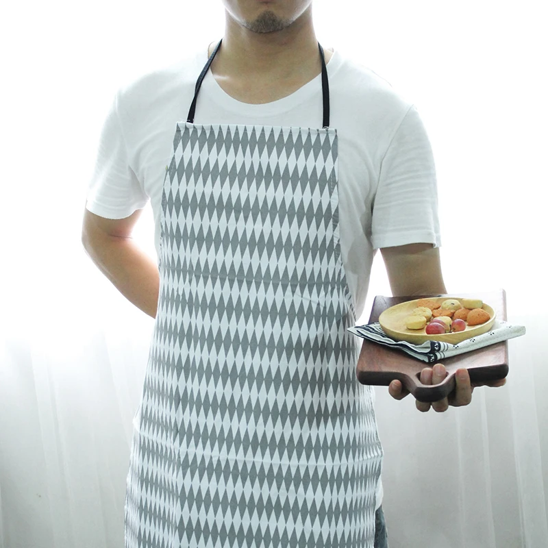 Simple cotton cloth home kitchen apron baking bibs men and women plaid ...