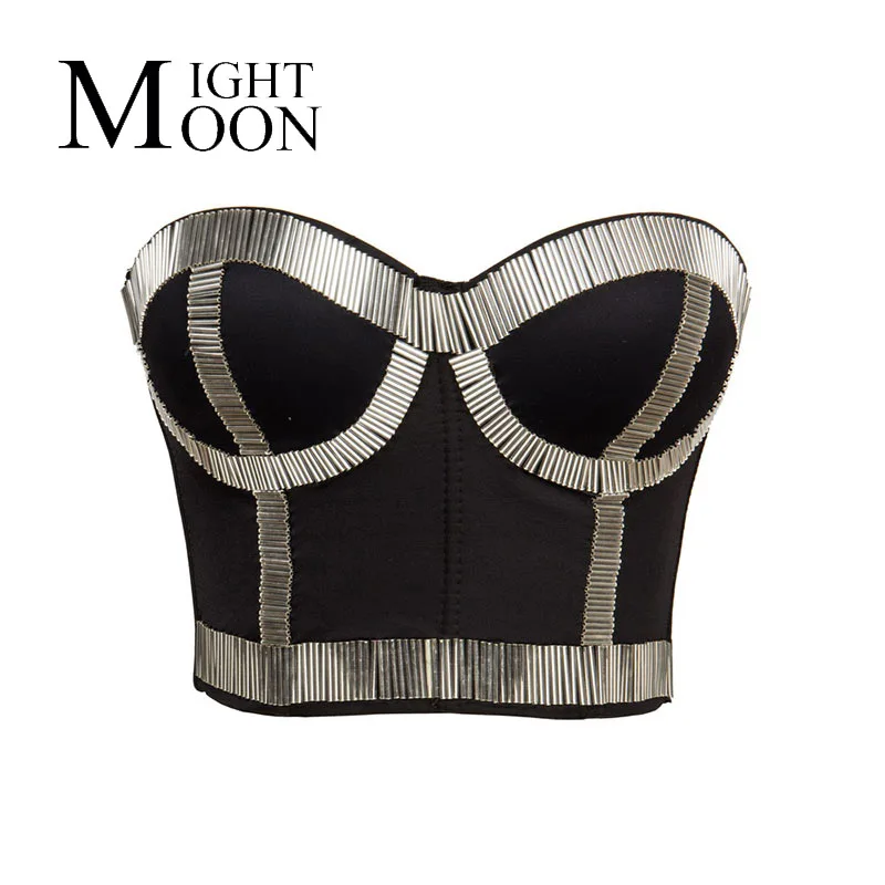 MOONIGHT Black Cotton Silver Beading Bras Women Crop Top Bustier ...