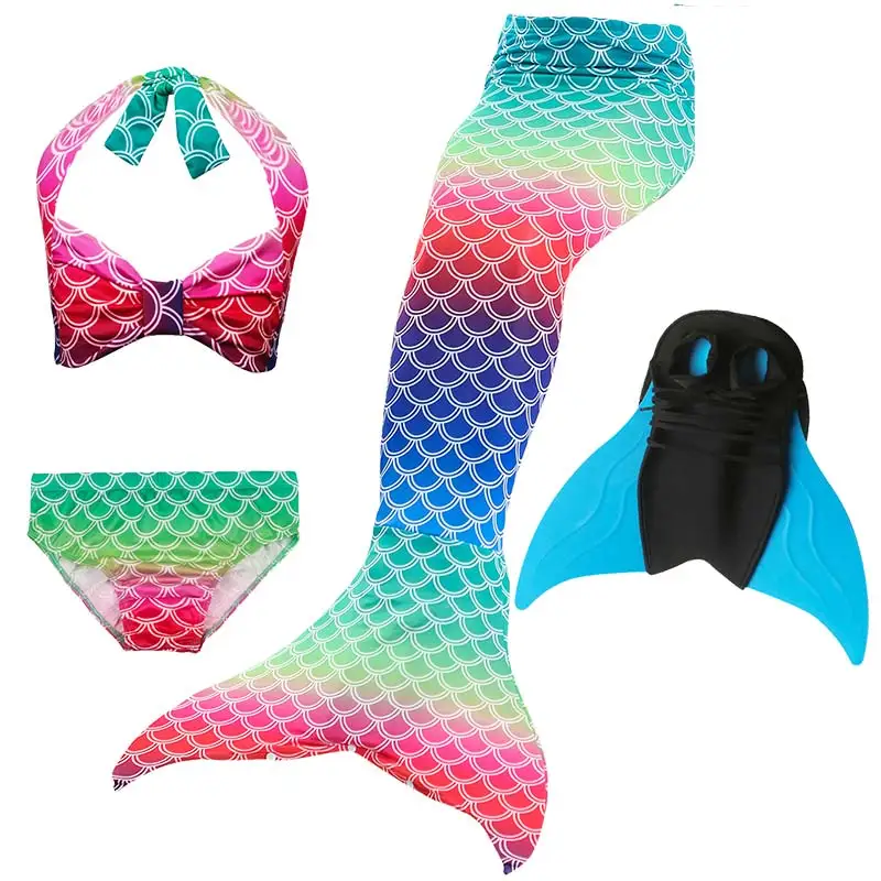 Girls Mermaid Tail Bra Shorts Monofin Swimsuit Cosplay Kids Children ...
