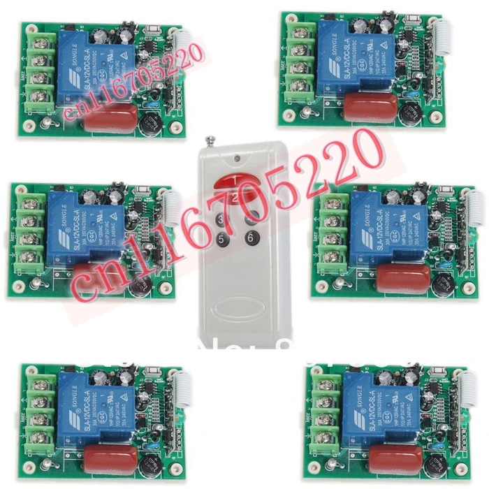 1 channel 1000M AC 220V 30A RF Wireless 1 Channel Remote control Switch Module 6 receiver ...
