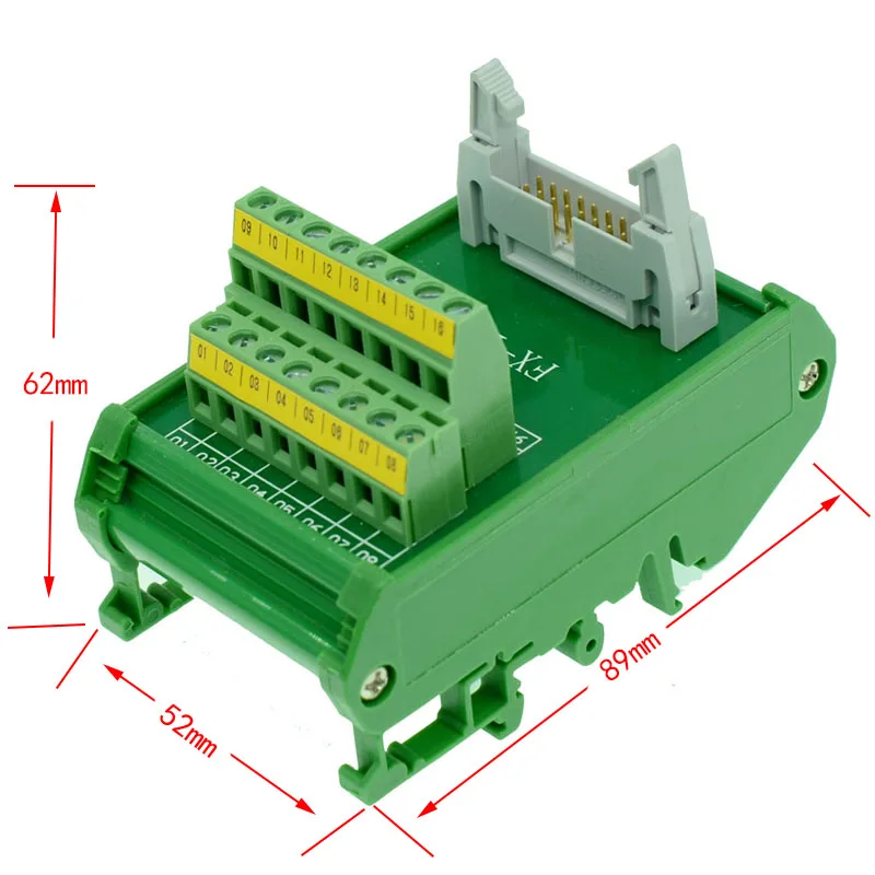 IDC16 male to 16P 터미널 블록 브레이크 아웃 보드, idc16 커넥터 PLC 릴레이 어댑터 DIN 레일 장착 ...