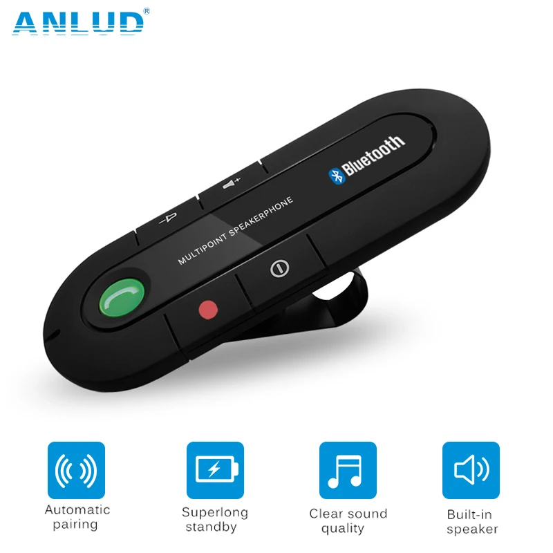 Anlud 블루투스 핸즈프리 차량용 키트 무선 블루투스 스피커 전화 Mp3 음악 플레이어 썬 바이저 클립 스피커폰 차량용 충전기
