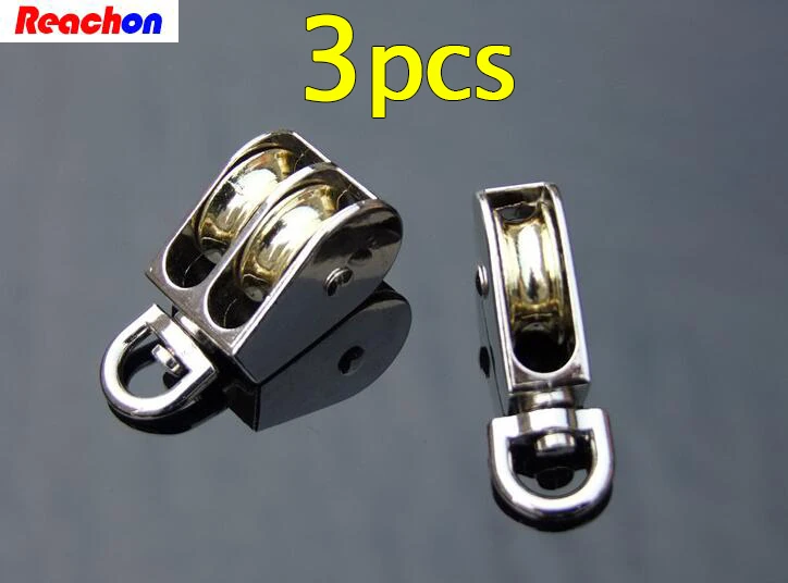 3PCS Small Metal Fixed Pulley Moving Pulley Hanging Wheel Single/Double ...