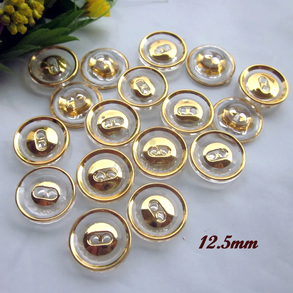 60pcs 12.5mm Gold Edge Transparent Crystal Shirt Buttons For Sewing Diy ...