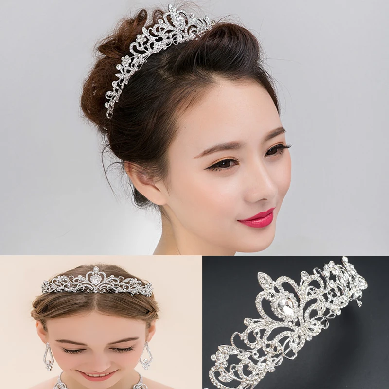 Royal Princess Prom Bridal Pageant Veil Tiara Crown Silver Color ...