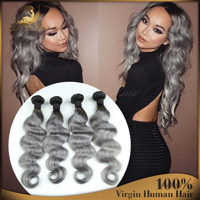 Hot Selling Silver Grey Hair Extensions 3Pcs/Lot Ombre Grey Hair Weave ...