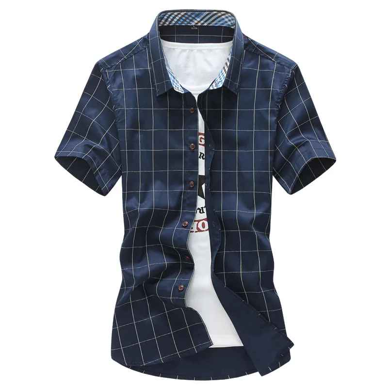 New 2017 Men's Shirts male Casual brand slim fit designer Plaid Short ...