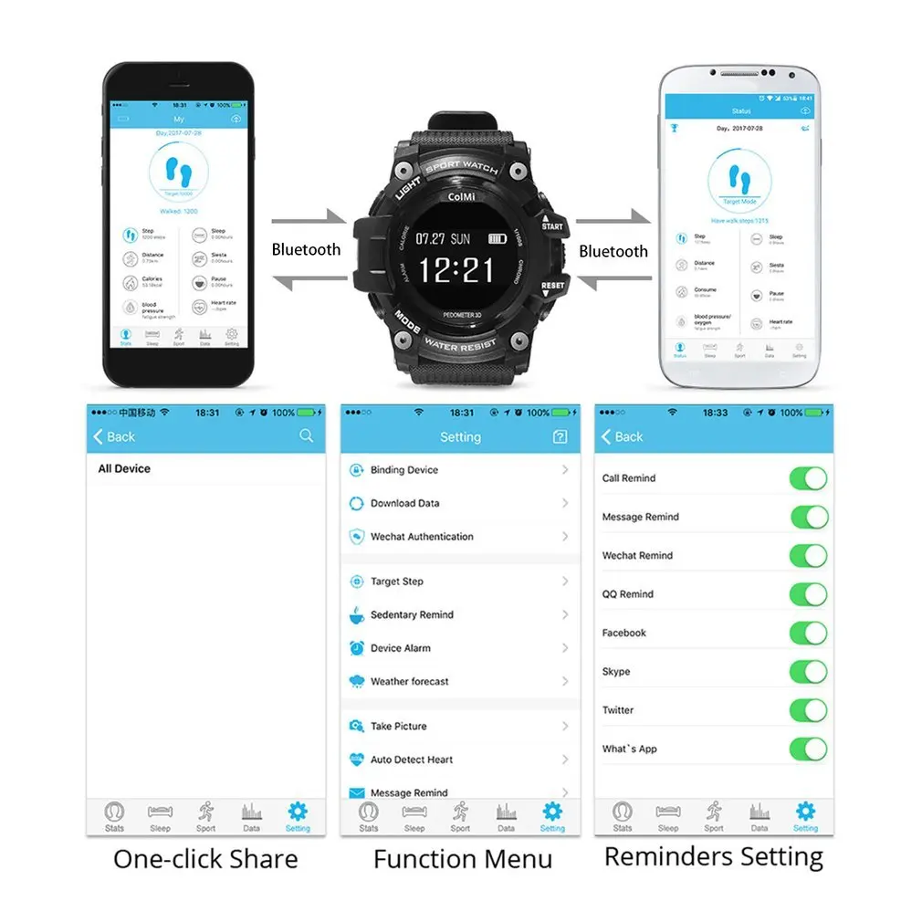 T1 Smart Watch OLED Display Heart Rate Monitor Message Call Reminder
