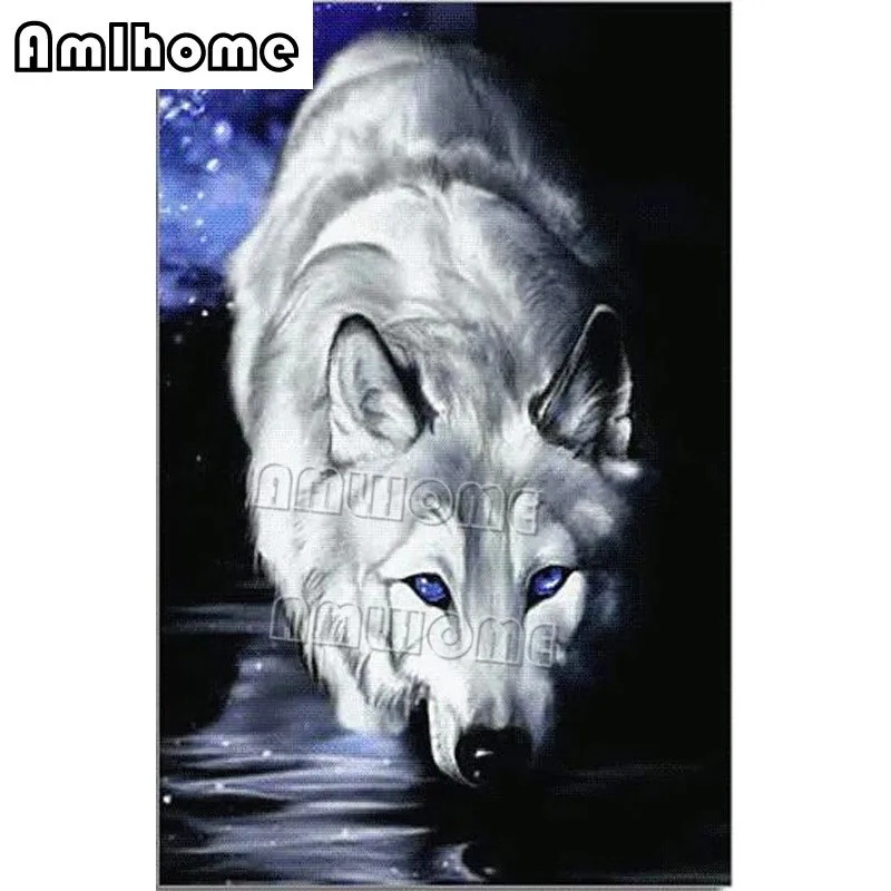 5D Diamond Painting Wolf Diamond Cross Stitch Rhinestones Crystal ...