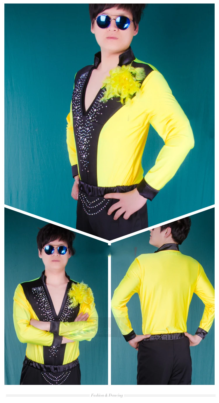 Latin Dance Top Rhinestone V-Neck Men Dance Shirt Ballroom Latin Dancing Clothes Professional ...