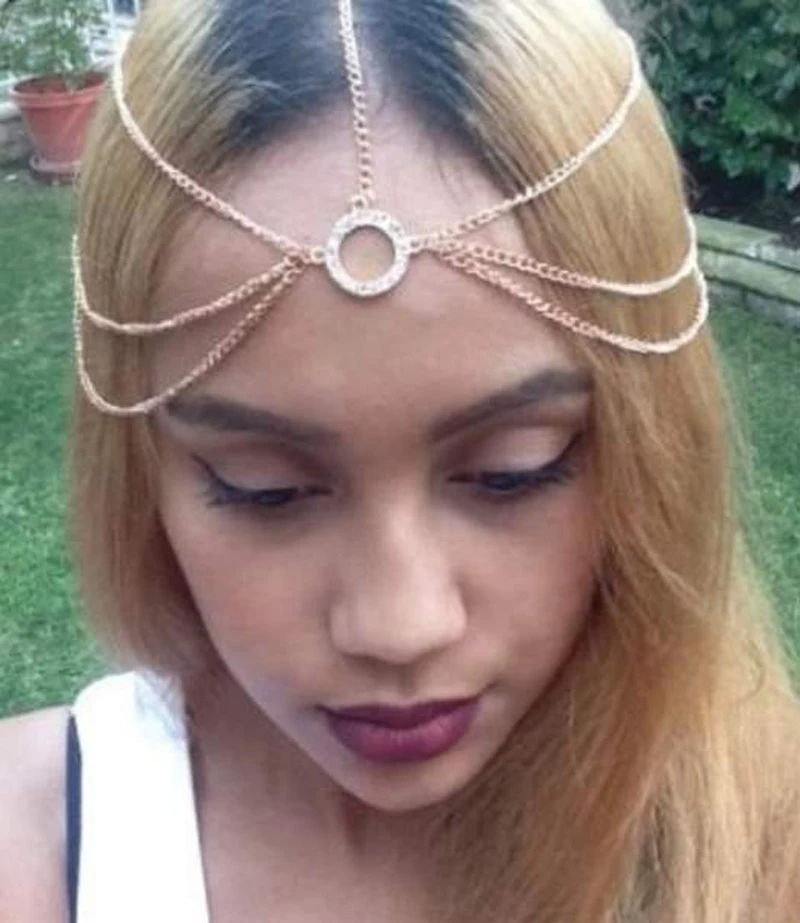 Bohemian Rhinestone Circle Head Chain Jewelry Forehead Dance Headpiece