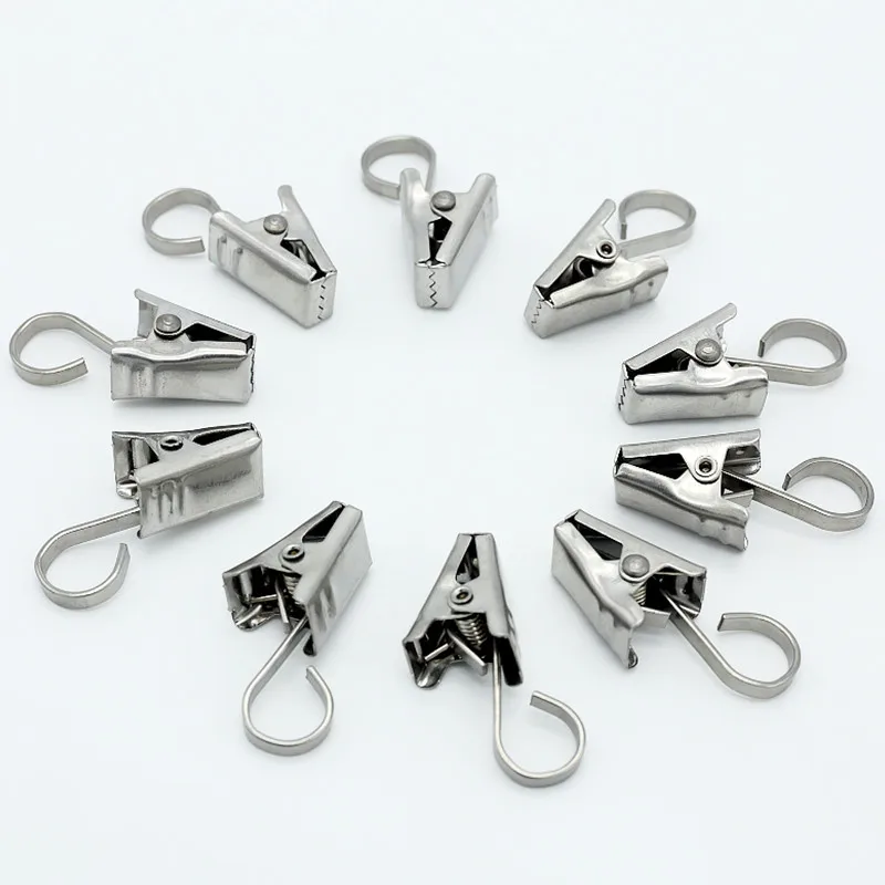 20pcs/lot Metal Curtain Flat Hook Clips Stainless Steel Window Shower ...