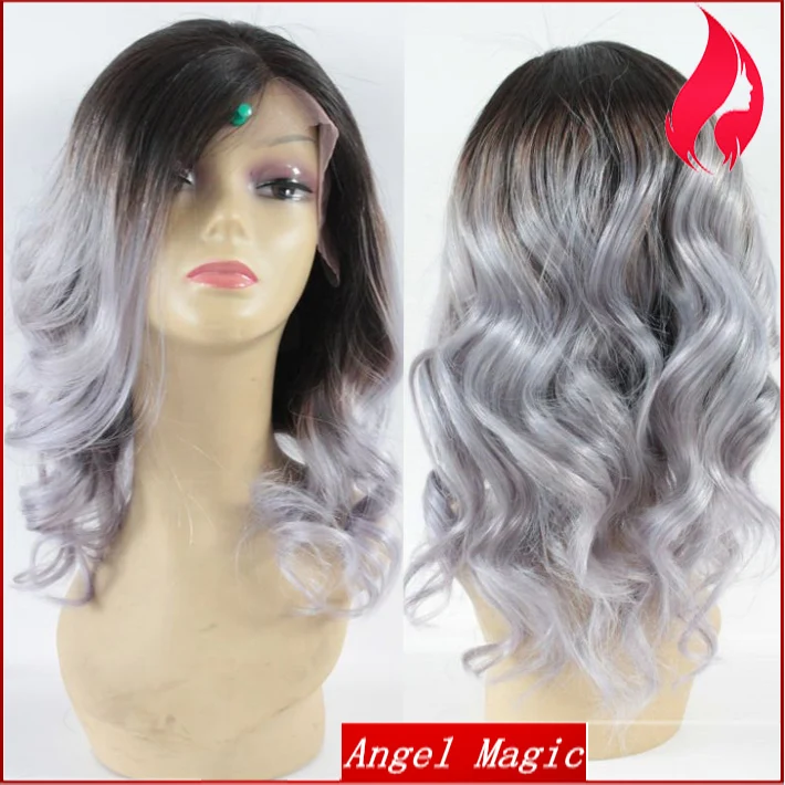 2015 Custom Ombre Gray Lace Front Wig Brazilian Sliver Grey Full Lace