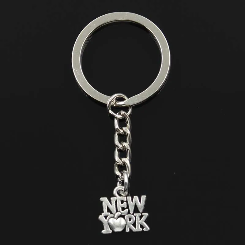 Fashion Heart New York 14x14mm Pendant 30mm Key Ring Metal Chain Silver ...