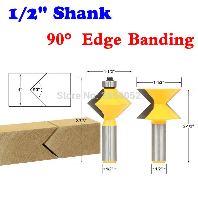 2pc 1/2" Shank 90 Degree Edge Banding Router Bit Set V-design Tongue ...