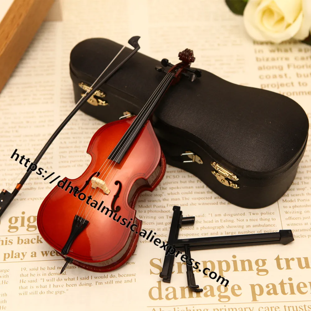Miniature double bass Model Replica with Stand and Case Dollhouse ...