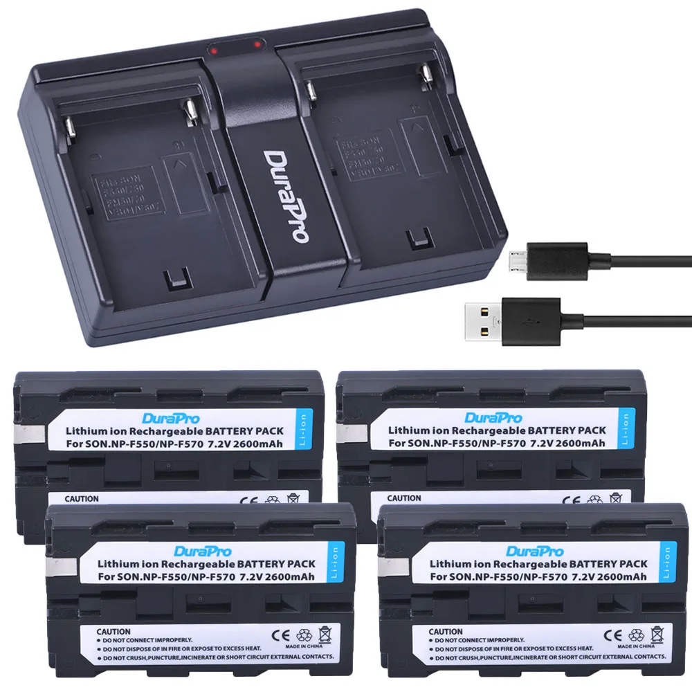 4pc NP F550 NP F570 NP F550 F570 Replacement Li ion Battery + USB Dual ...