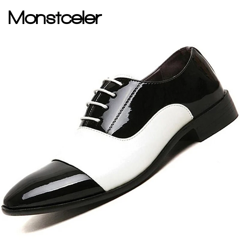 2017 Primavera Hombres de La Moda de Charol Zapatos de Vestir Blanco ...