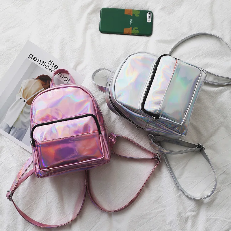 2017 holographic backpack shiny pu korean backpacks hologram laser pink ...