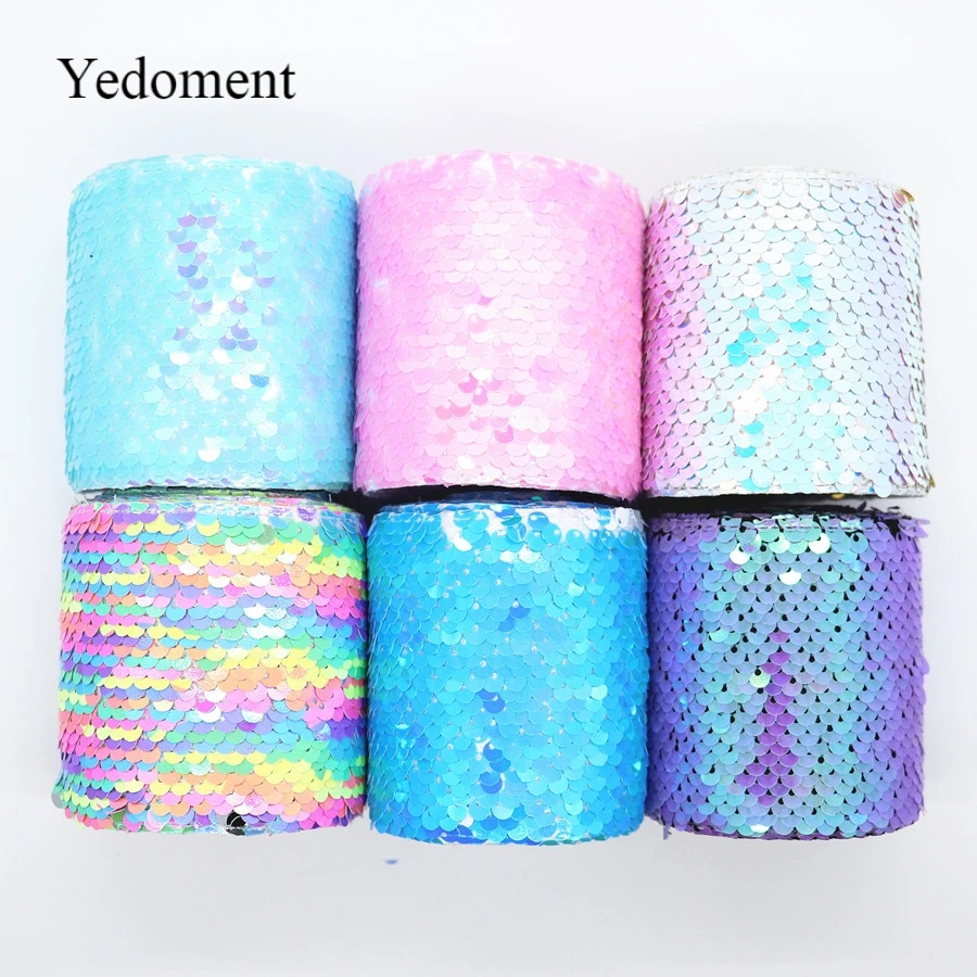 2Yard 3" 75mm Double Color Reversible Sequin Ribbon DIY Hair Bows ...