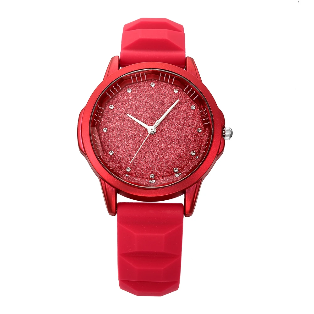 REBIRTH Brand Starry Sky Tonneau Dial Red Soft Silicone Women Simple ...