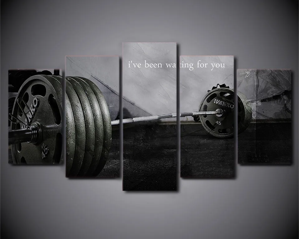 5 Piece Canvas Painting Barbell Gym Bodybuilding Wall Canvas Art ...