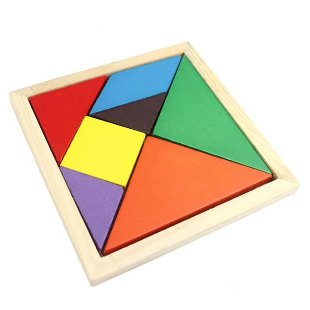 2015 High QualityRainbow Color Wooden Tangram 7 Pieces Jigsaw Puzzle 