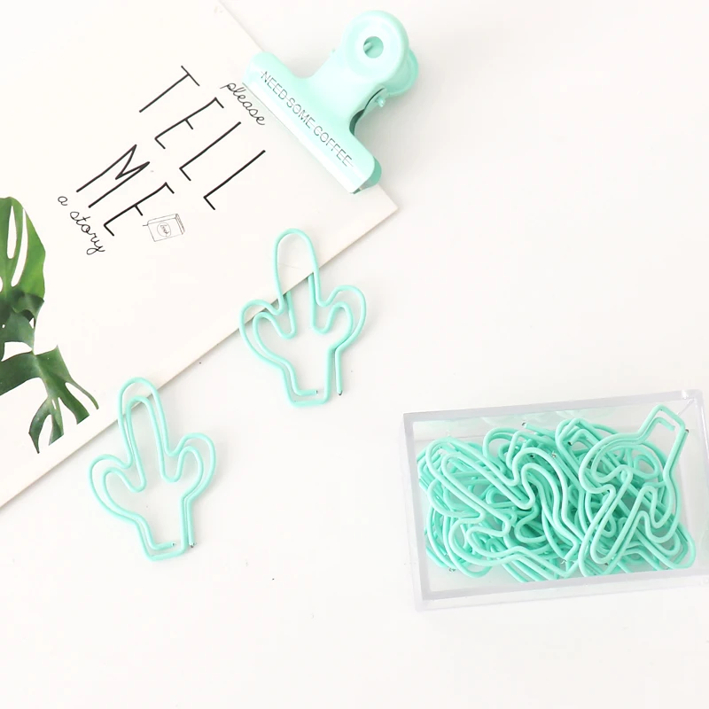 Tutu 20pcs/pack Light Green Cactus Paper Clip Metal Bookmarks Bookmark ...