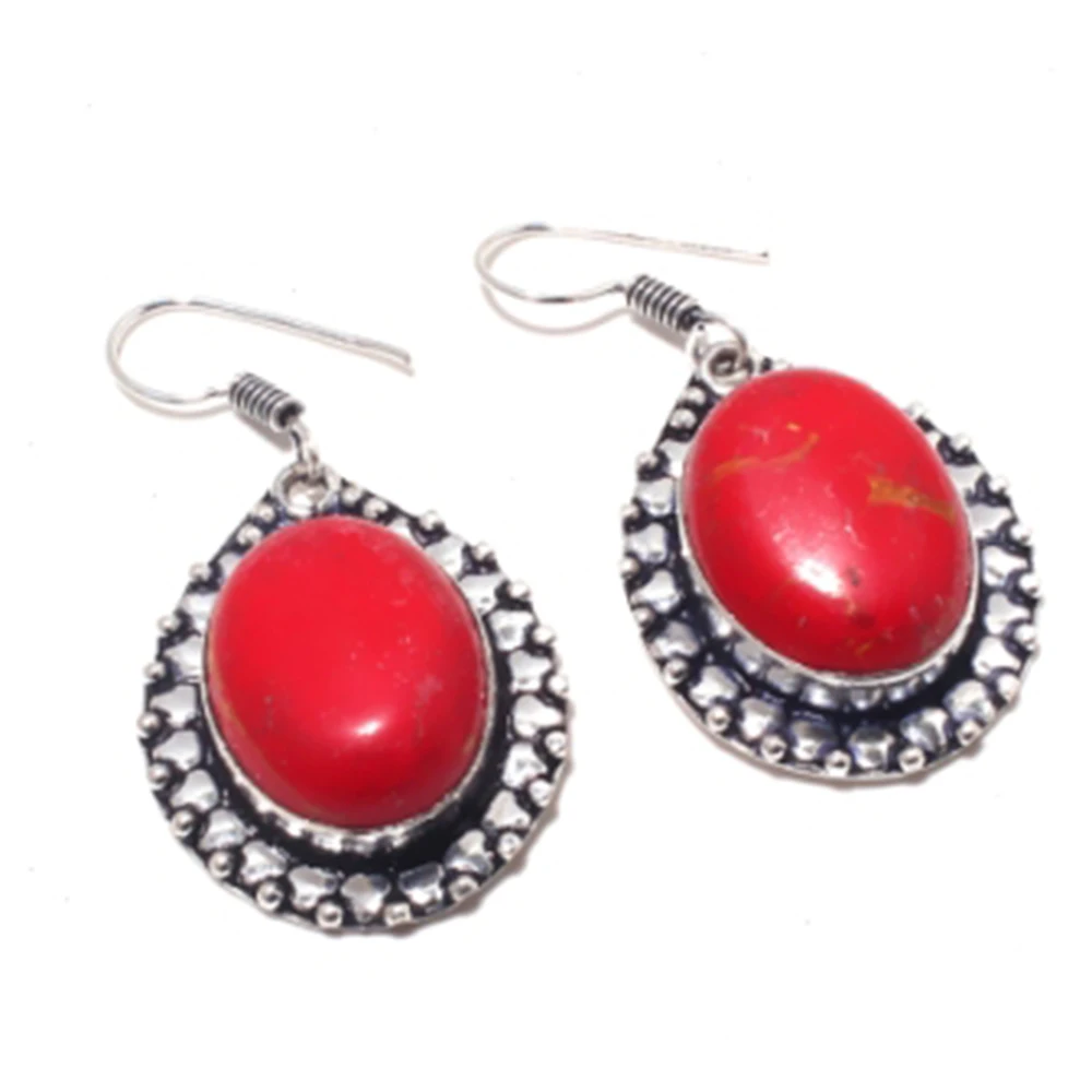 Turquesa-roja-superposici-n-de-plata-sobre-pendientes-de-cobre-46mm ...