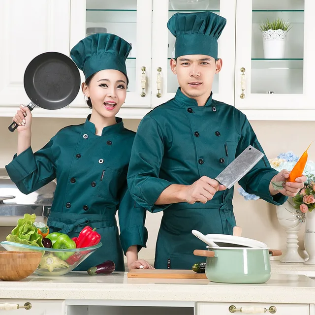 2016 New Arrive 6 Colors Unisex Long sleeved Chef Coat Women Waiter ...