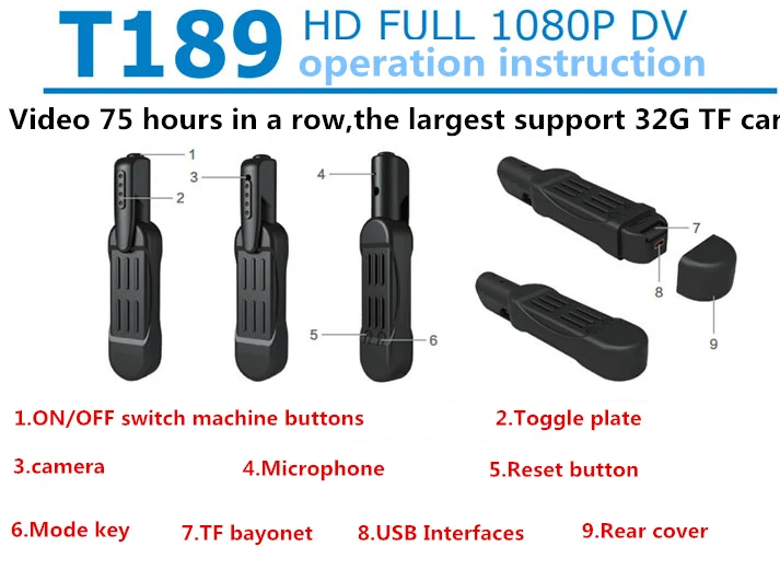 Мини-камера T189 Mini DV, камера, регистратор HD 1080P 720P микроперо ...