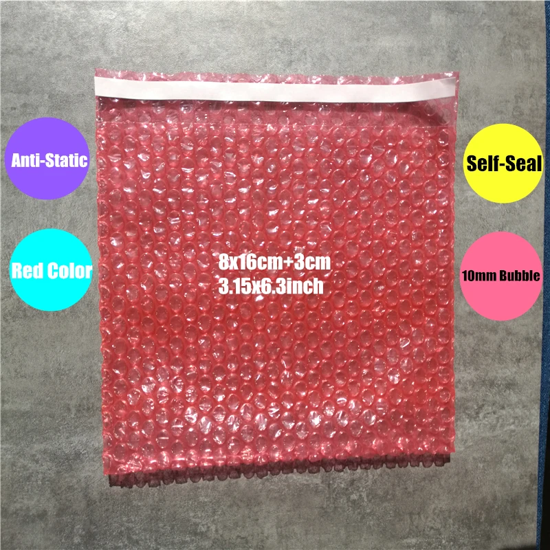 8*16cm+3cm 50Pcs Red & Anti static Bubble PE Self Sealing Bubble ...