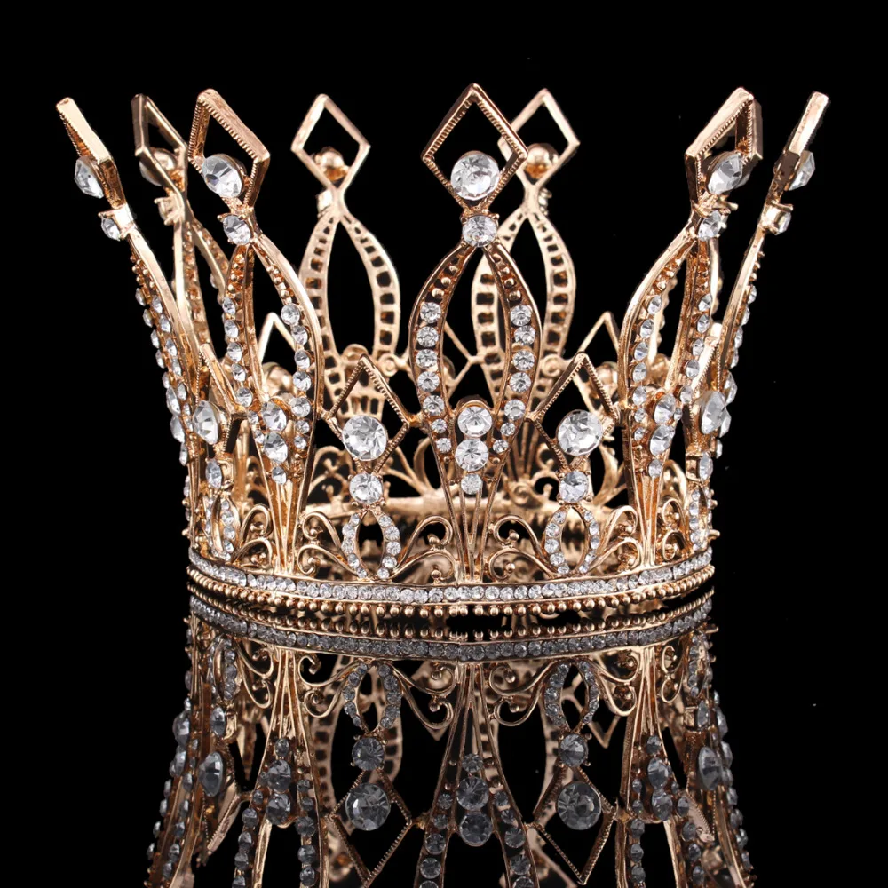 39 Tall Royal Wedding Tiara Bridal Pageant Beauty Contest Rhinestone Tiara Rose Gold Color