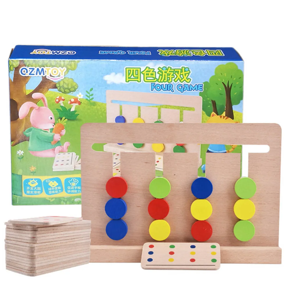 Baby Toy Wooden Montessori Four Colors Game Color Matching Blocks For ...