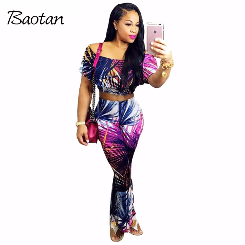 2017 Mulheres Verão Duas Peças Define Topos de Culturas E Longo Pant ...