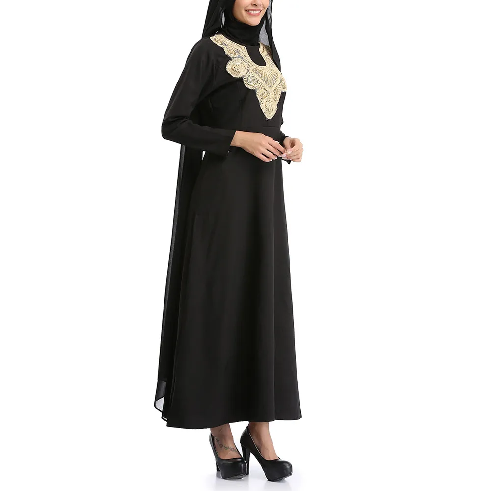 Ropa musulmana mujeres islámico Color puro bordado más tamaño medio ...