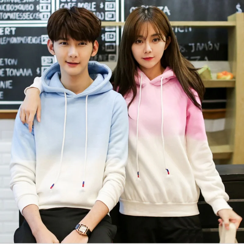 Fashion Harajuku Gradient Color Hooded Sweatshirts For Lovers Couple ...