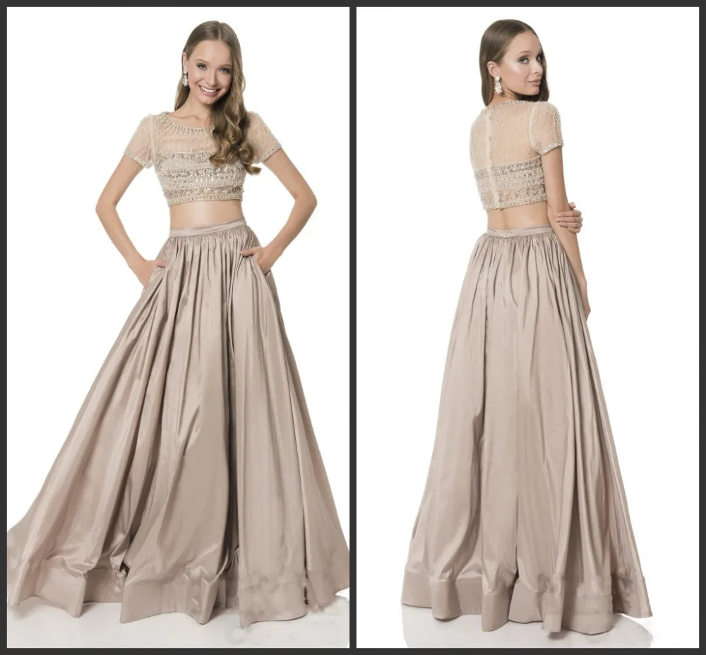 New Two Pieces Prom Dresses 2017 Heavy Beadings Bodice Taffeta ...