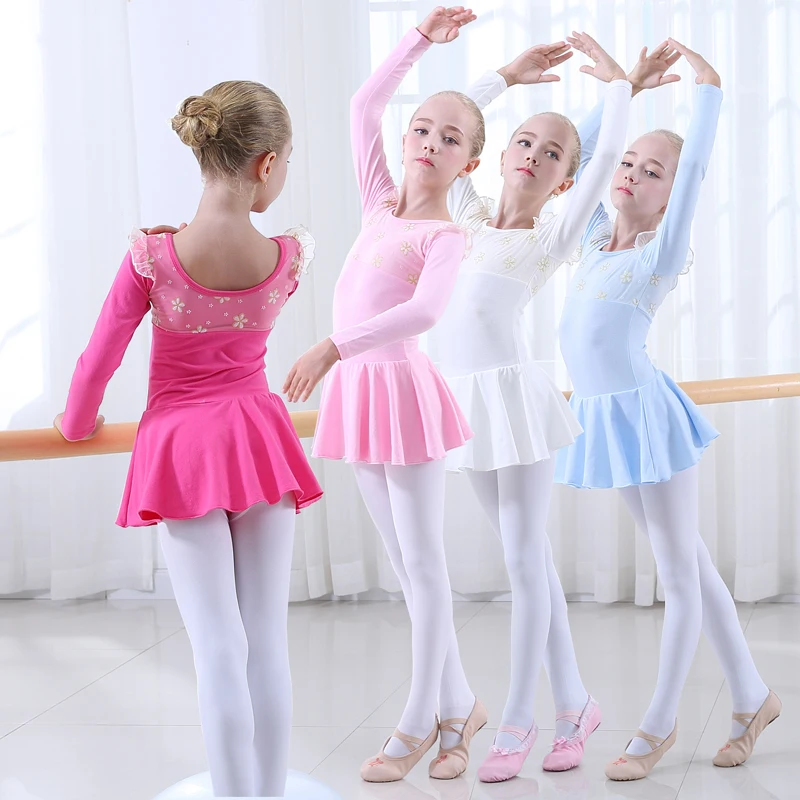 Children dance performances long sleeve Girls Ballet practice dress ...