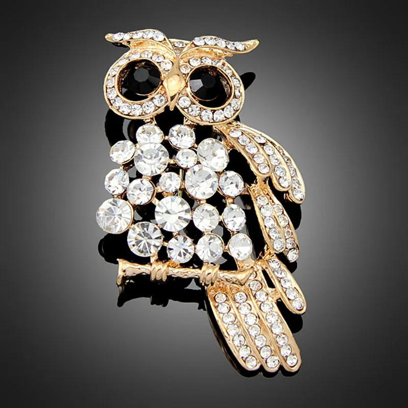 Golden Owl Fashion Jewelry Rhinestone Brooches For Women Brooch Pins