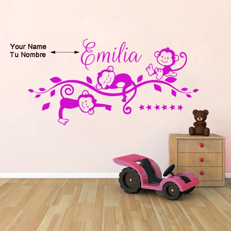 DIY-3-Cute-Monkeys-InTrees-Customized-Name-Art-Mural-Decal-Home-Decor ...