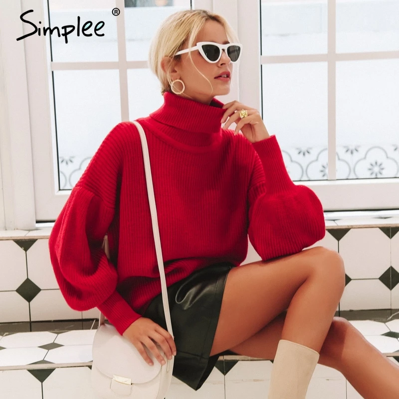 Simplee Turtleneck knit plus size sweater women pullover female 2019 ...