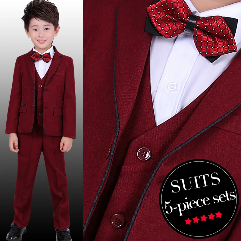 5 piece sets wine red boys suits for weddings clothing set boys suits ...