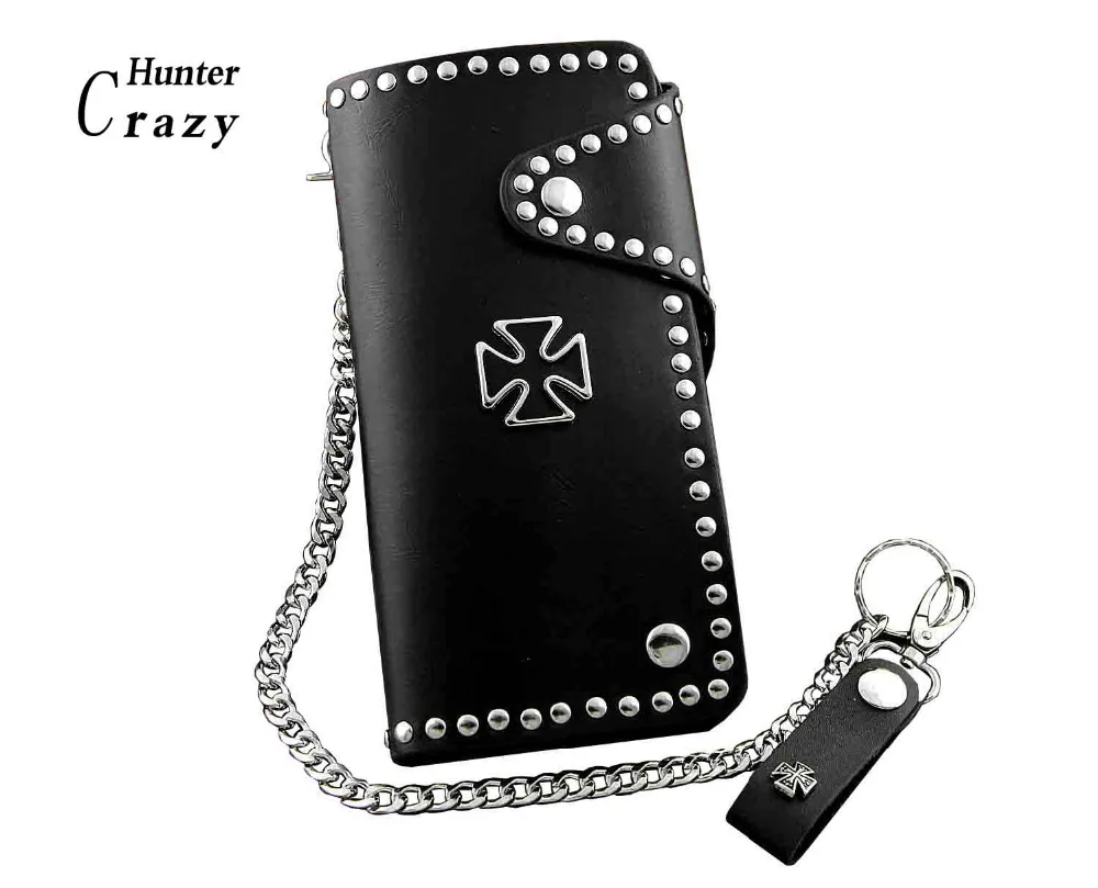 Mens Punk Biker Hip Iron Cross Snap Long Leathr Wallet Purse W/ Anti ...