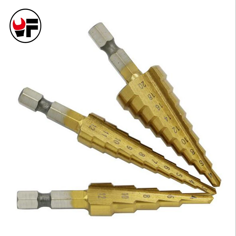 3PCS HSS Power Drills Spiral Flute step Drill Bit Set 3 12mm 4 12mm 4 ...