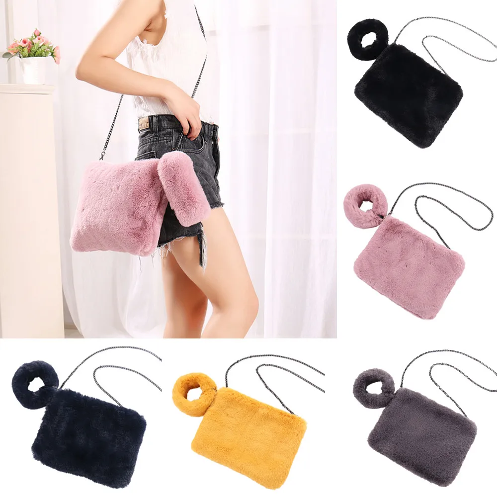 Winter Soft Faux Fur Bag Smal Women Fur Tote Bag Warm Plush Handbag ...