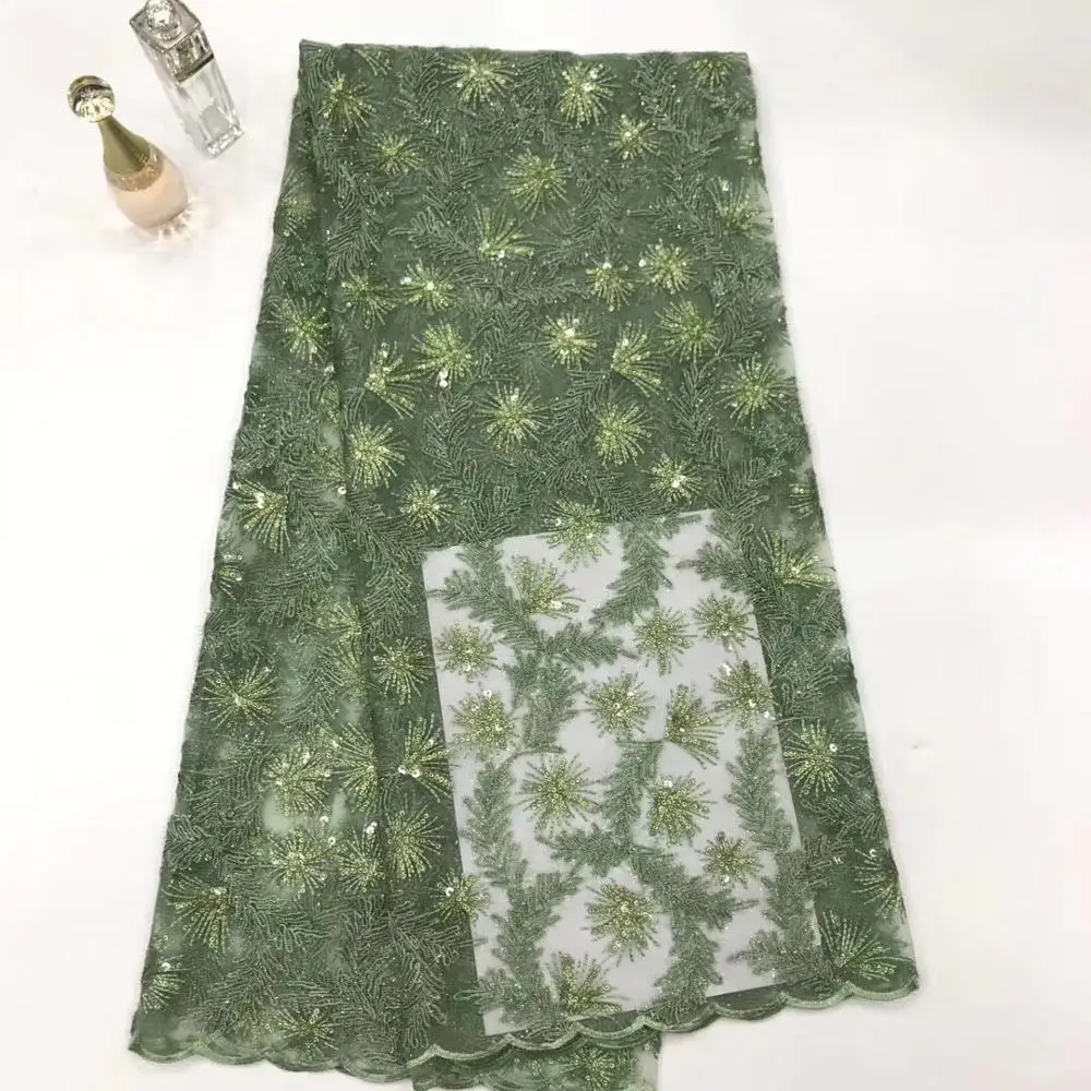 Green Lace African Dress, Women Mesh African Lace Fabric 5 Yard ...