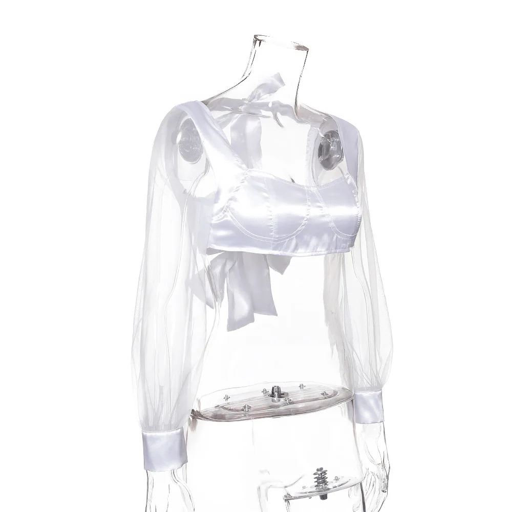 FREE SHIPPPING Women Sexy Lace Up Backless Mesh Tops Shirt JKP3212 ...