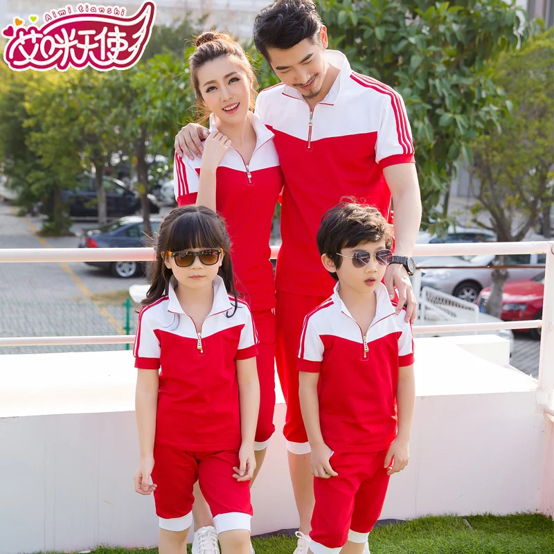 Amy angle children short sleeve clothes set red color family matching ...